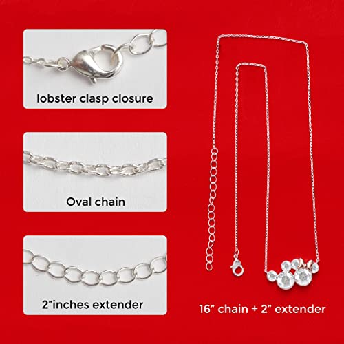 Disney Mickey and Minnie Mouse Jewelry, Two Tone Crystal Necklace, Silver Plated, Pink Flash Plated Necklace, 16+2" extender