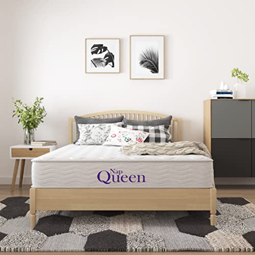 NapQueen 8 Inch Innerspring Queen Size Medium Firm Memory Foam Mattress, Bed in a Box