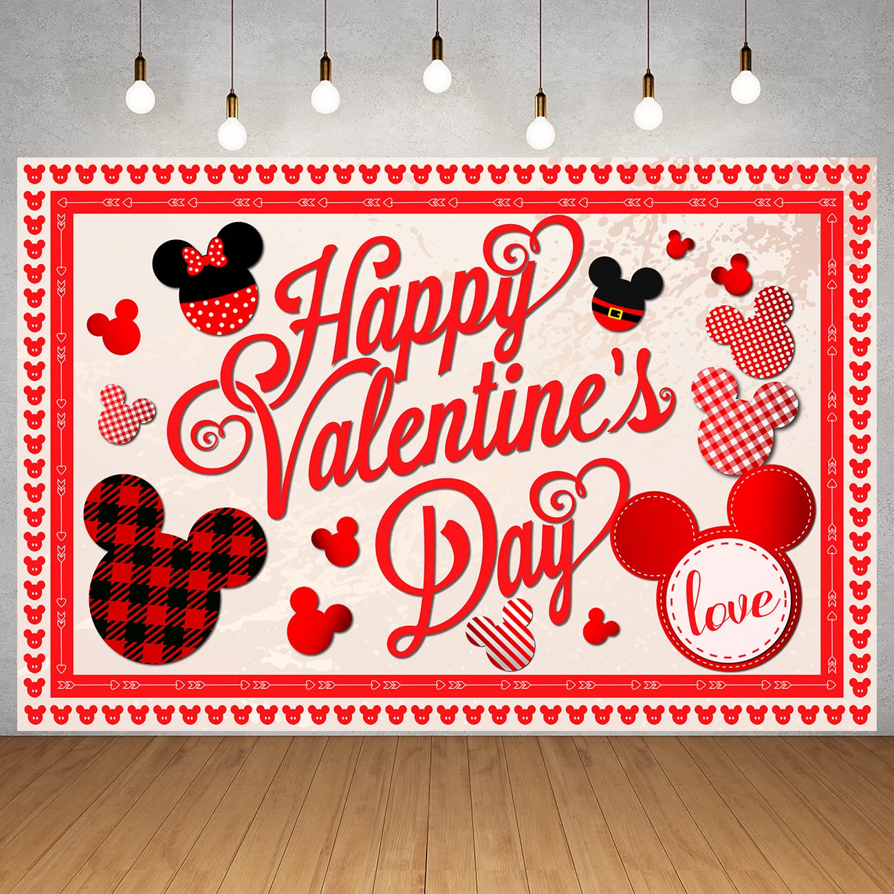 Happy Valentine's Day Backdrop, Cartoon Mouse Theme Valentines Backdrops for Photography Red Mouse Pattern Romantic Love Banner Background for Valentines Wedding Propose Marriage Decor