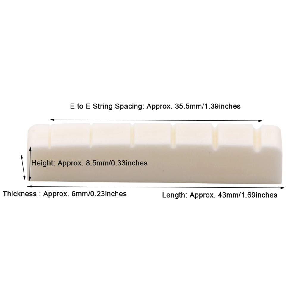 DISENS 6 String Electric Guitar Nut Slotted Bone Nuts Flat Bottom for Guitar Replacement Parts Accessories (43x6x8.5mm)