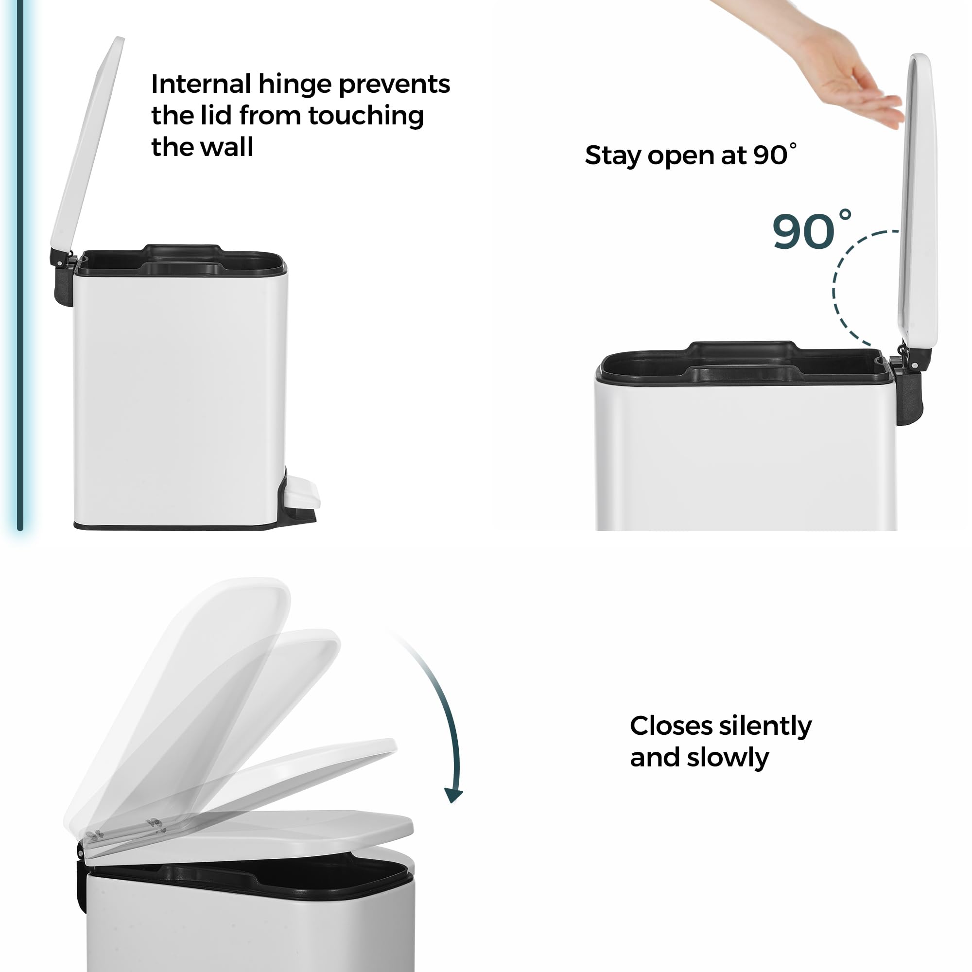 Nunsino Small Bathroom Trash Can with Lid Soft Close, 1.6 Gallon Stainless Steel Garbage Can with Pedal, Small Trash Bin for Bathroom, Kitchen, Home Office, Silver