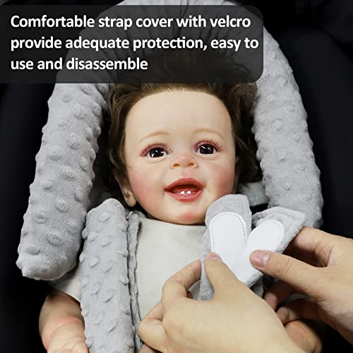 Jundetye Car Seat Head Support Infant, Baby Head Support with Strap Covers for Boys Girls, Infant Car Seat Insert, Soft Minky Carseat Headrest for Strollers, Grey