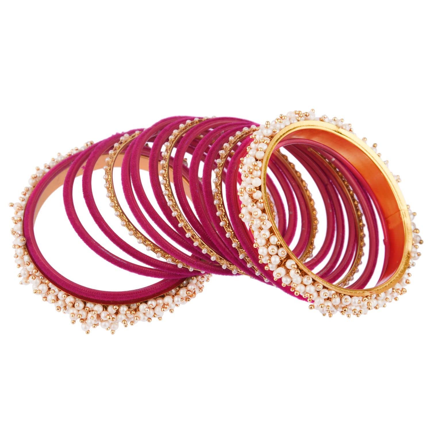 Efulgenz Indian Bangle Set Faux Pearl Bracelet Bangle Velvet Bangles Wedding Bridal Jewelry for Women