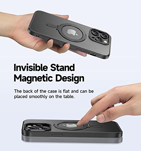 MAGIC JOHN Magnetic Case for iPhone 14 Pro Max Phone Case [Compatible with Magsafe] [with Magnetic Mental Stand][Military Grade Shockproof][Anti Yellowing],Black
