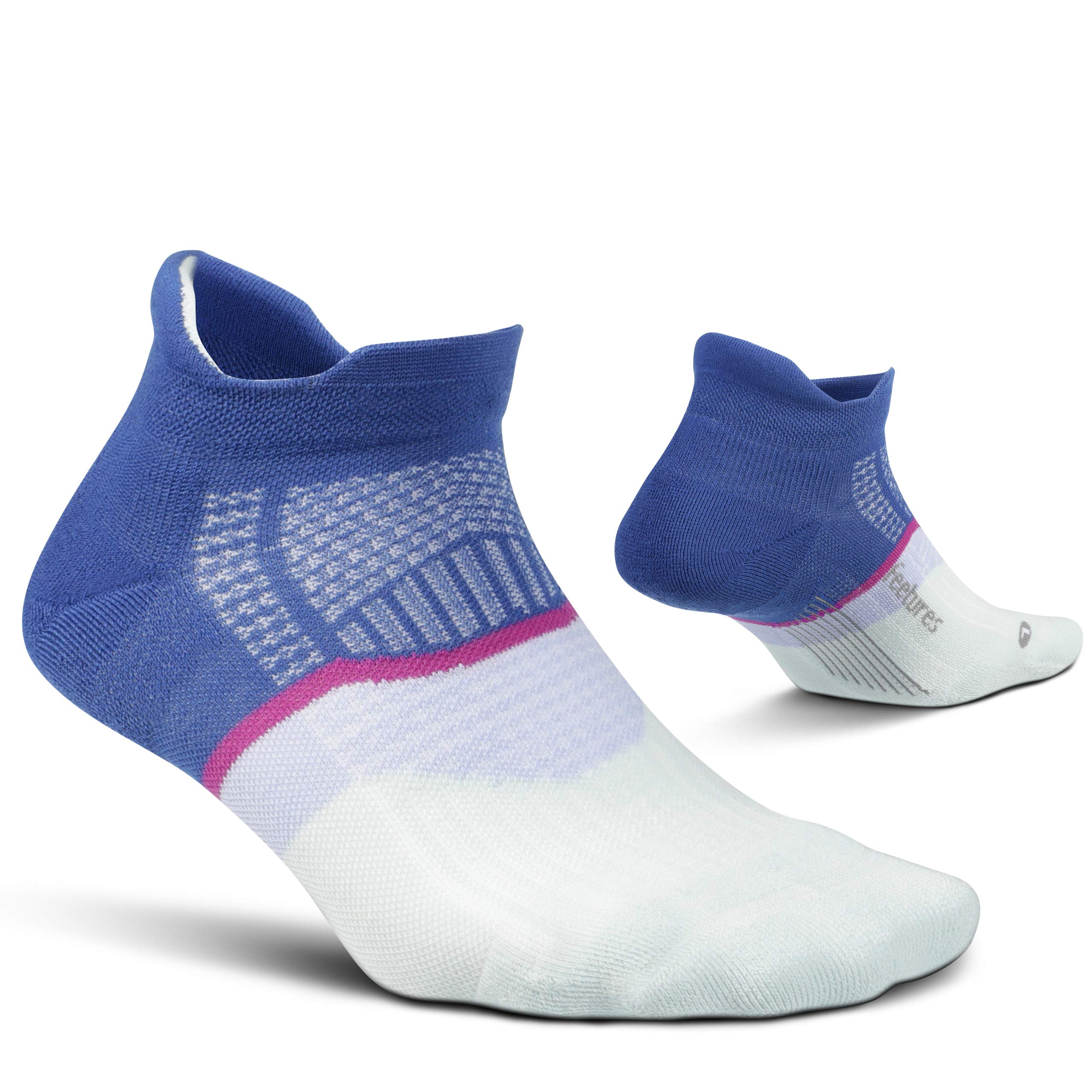 Feetures Elite Max Cushion No Show Tab Thin Stripe- Running Socks for Men & Women, Targeted Compression, Moisture Wicking - Small, Blue Moon