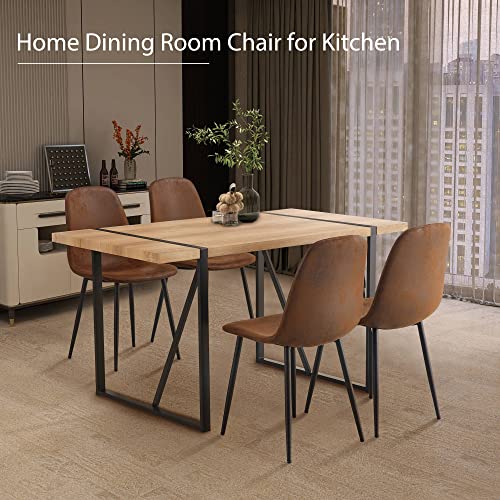 MEMUY Dining Chairs Set of 4 Faux Leather Upholstered Dining Chairs Mid Century Modern Chair Accent Side Chairwith Black Metal Legs for Living Room Kitchen(Brown)
