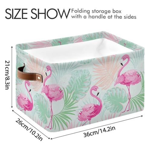 Cute Flamingo Storage Basket Bins Decorative Toy Organizer Bins Laundry Hamper Baskets with Handles for Home Boys Girls Office Closet Shelf Nursery Baskets,2 pcs