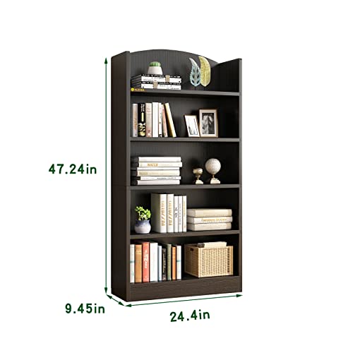 MIN WIN 47.24" Tall Bookcase and Bookshelf, Open Shelf Wood Bookcase with 5-Tier Storage Shelves,Bookshelves Standing Display Shelf Units for Home Office, Living Room, Bedroom, Kitchen,Black Walnut