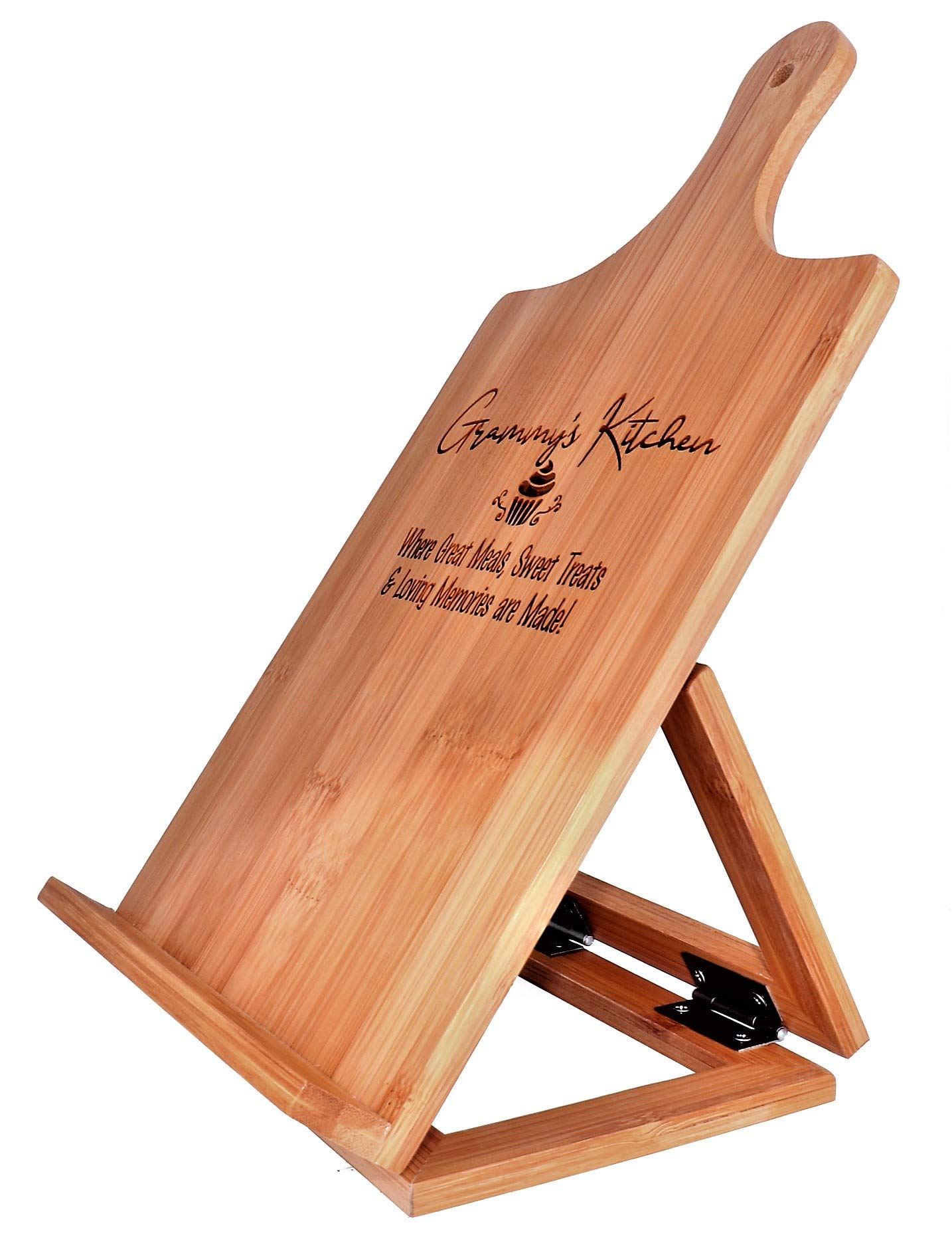 Grammy Gift Recipe Cookbook Holder Stand - Engraved Bamboo Cutting Board Foldable Chef Easel Metal Hinges Kickstand iPad Tablet Compatible Christmas Birthday Mother's Day Kitchen Decor (7.25x13.5)