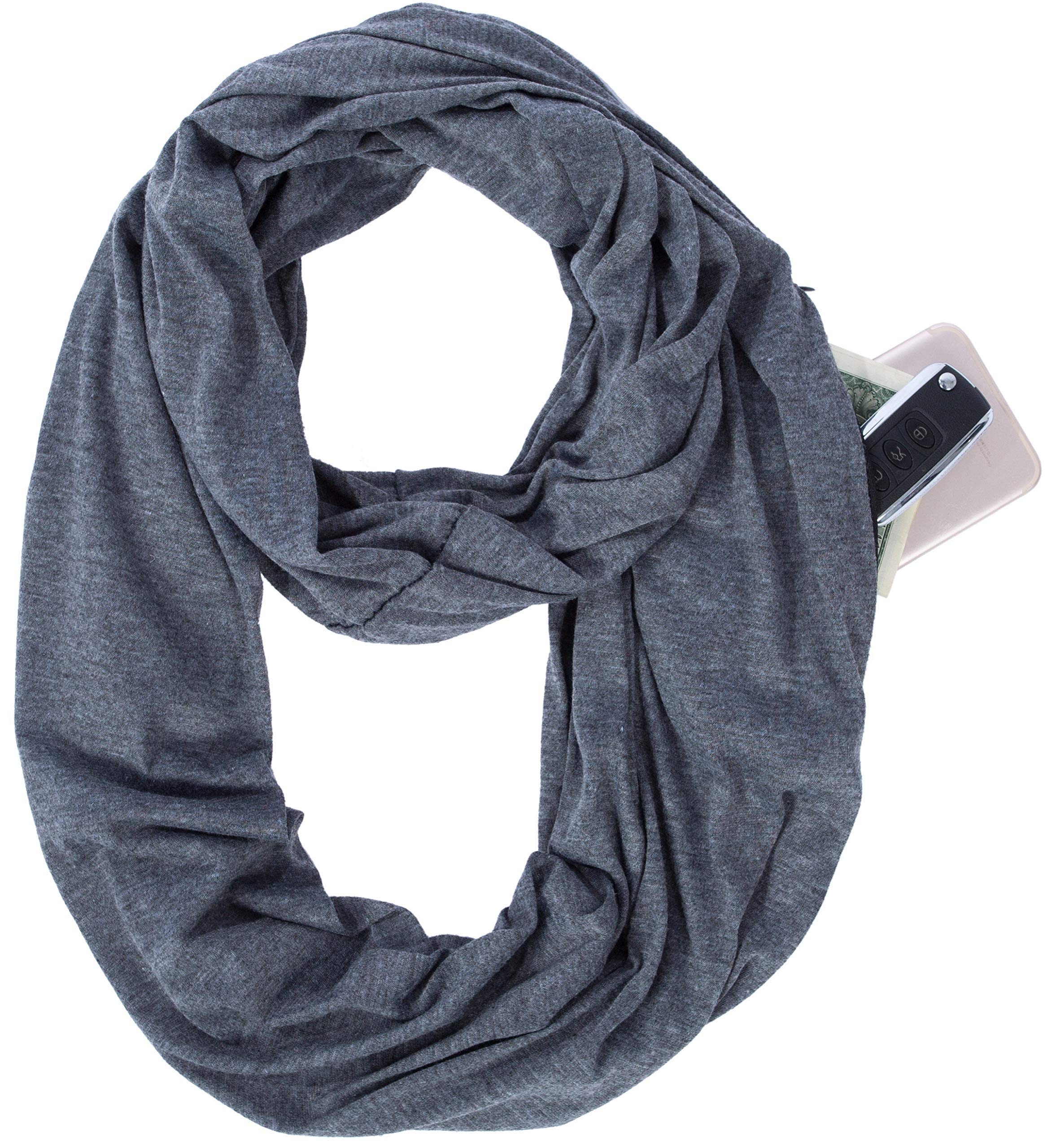 ecoinway Infinity Scarf Print Shawl Pocket - Heather Grey Wrap Travel
