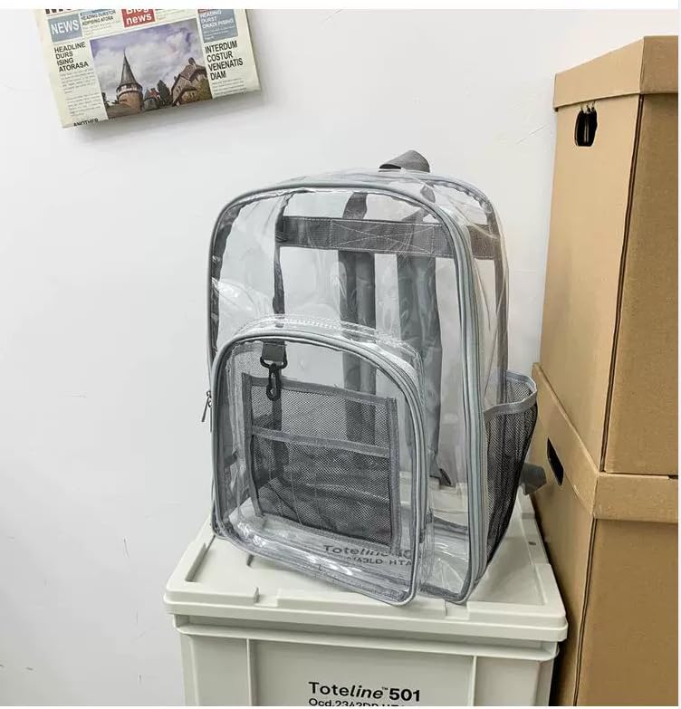 Fei Fan PVC fashion transparent backpack, heavy duty transparent backpack XL, men, women, daily life, work, travel. (Black)