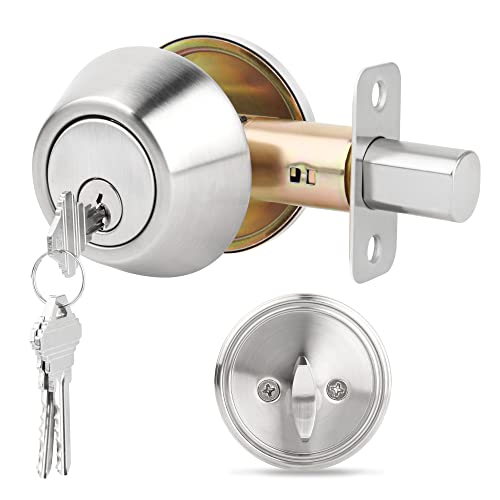 LOQRON Passage Ball Door Knob and Single Cylinder Deadbolt Lock Combo Set Security for Front Door Hallway/Closet with Satin Nickel Finish