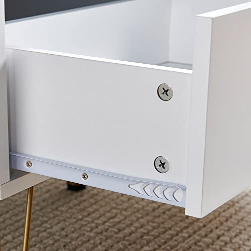 White Modern Kitchen Storage Cabinet Cupboard with Golden Line, Buffet Console Table Cupboard with 1 Door and 3 Drawers for Living Room Dining Room Entry Hallway, Credenza Sideboard Buffet Organizer