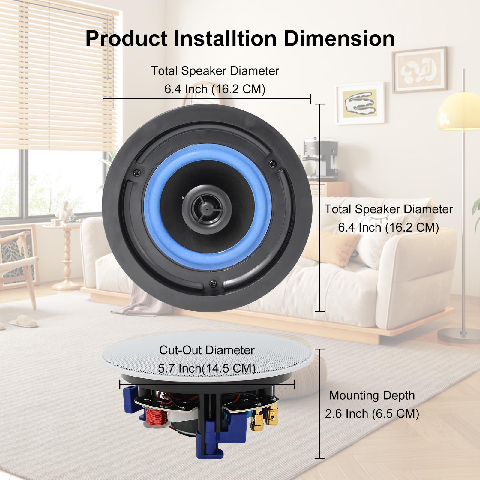 Herdio 4 Inch 320 Watts 2-Way Bluetooth Ceiling Speakers Package Perfect for Home Theater System, Living Room,Office,Flush Mount(4 Speakers)