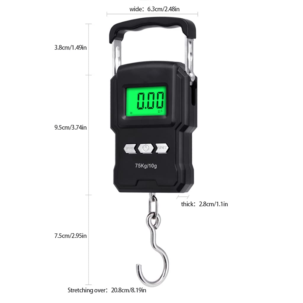 Fish Scales Digital Weight, Backlit LCD Display 165lb/75kg Fishing Scale Measuring Tools Electronic Balance Digital Fishing Postal Hanging Hook Scale