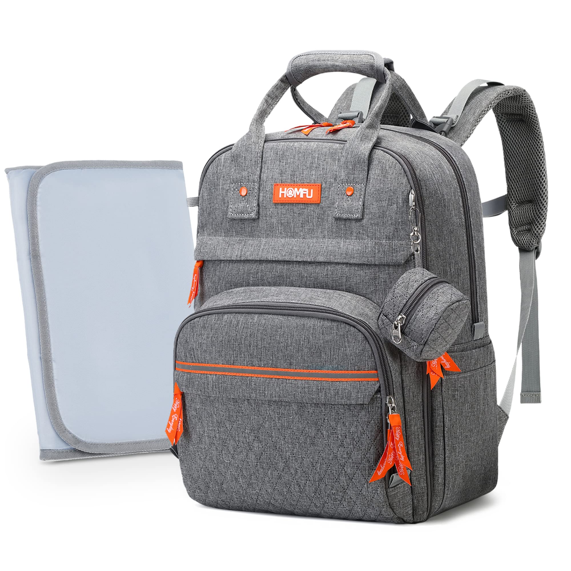 Homfu Diaper Bag Backpack with Changing Pad for Mommy Bags Grey Laptop Travel Backpacks Multifunction Dad Diaper Bag Waterproof Large Capacity Maternity Back Pack for Mom Boys Girls