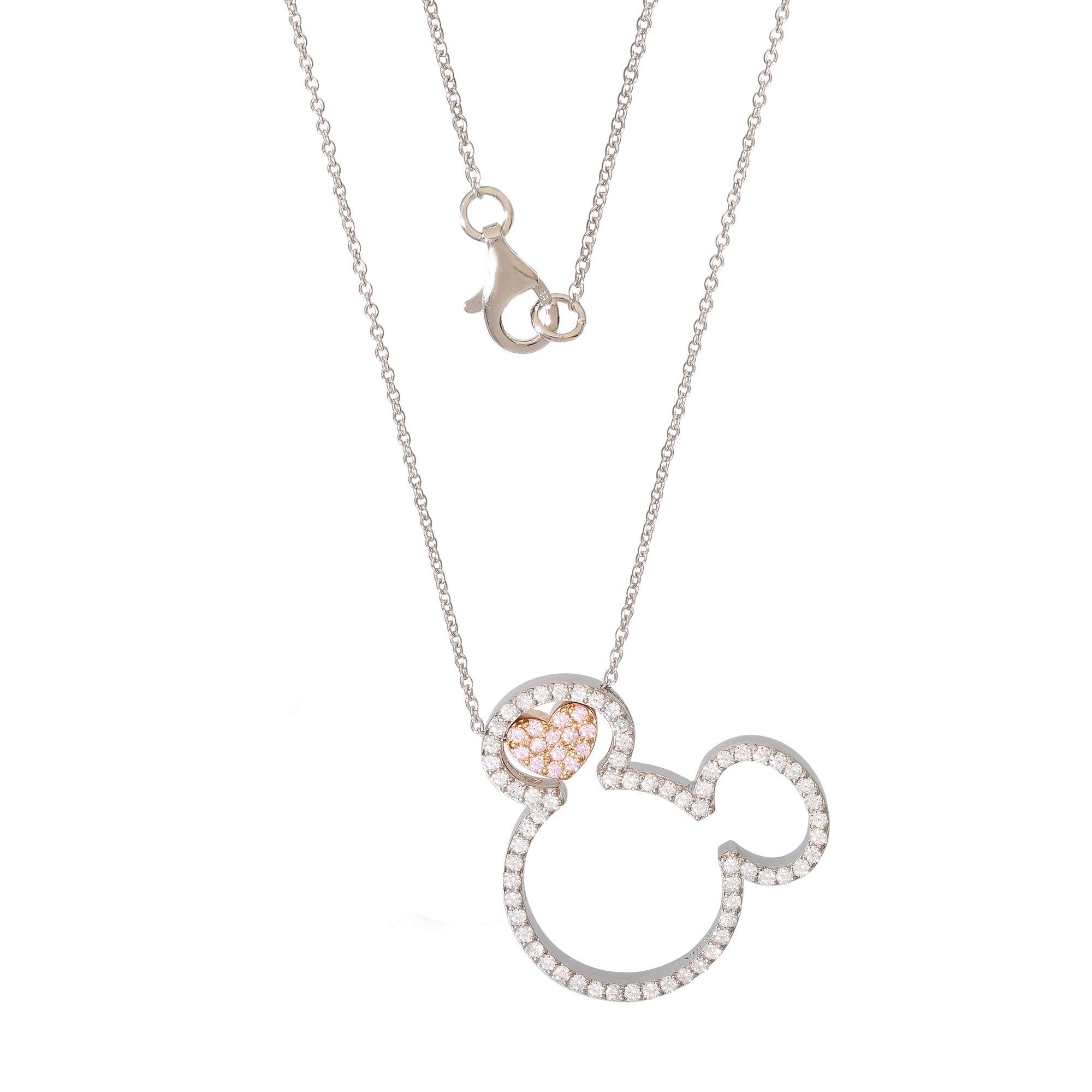 Disney Mickey Mouse Sterling Silver Two Tone Pave Cubic Zirconia Necklace,Jewelry for Women