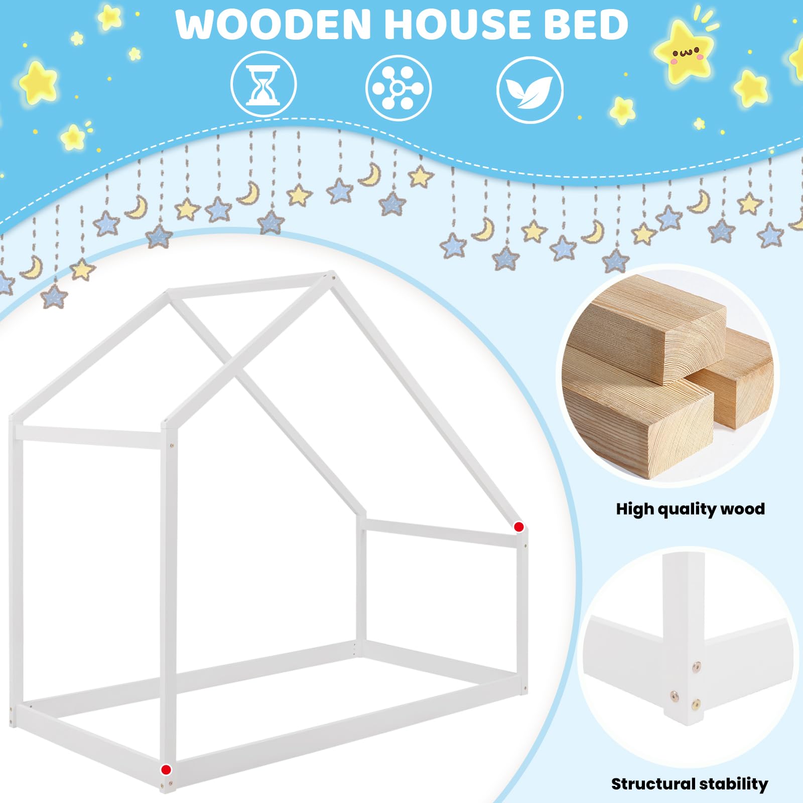 Merax Twin Bed Frames with Roof for Kids Girls Boys, Montessori Wooden House Shaped, Sturdy Framework, Easy Assembly, No Noise