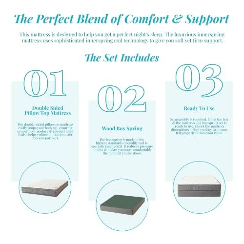 Nutan 11-inch Firm Eurotop Foam Mattress with Box Spring, Double Sided Mattresses with Encased Bed Foams, Fully Assembled Bedding with Black Border and White Top, Full