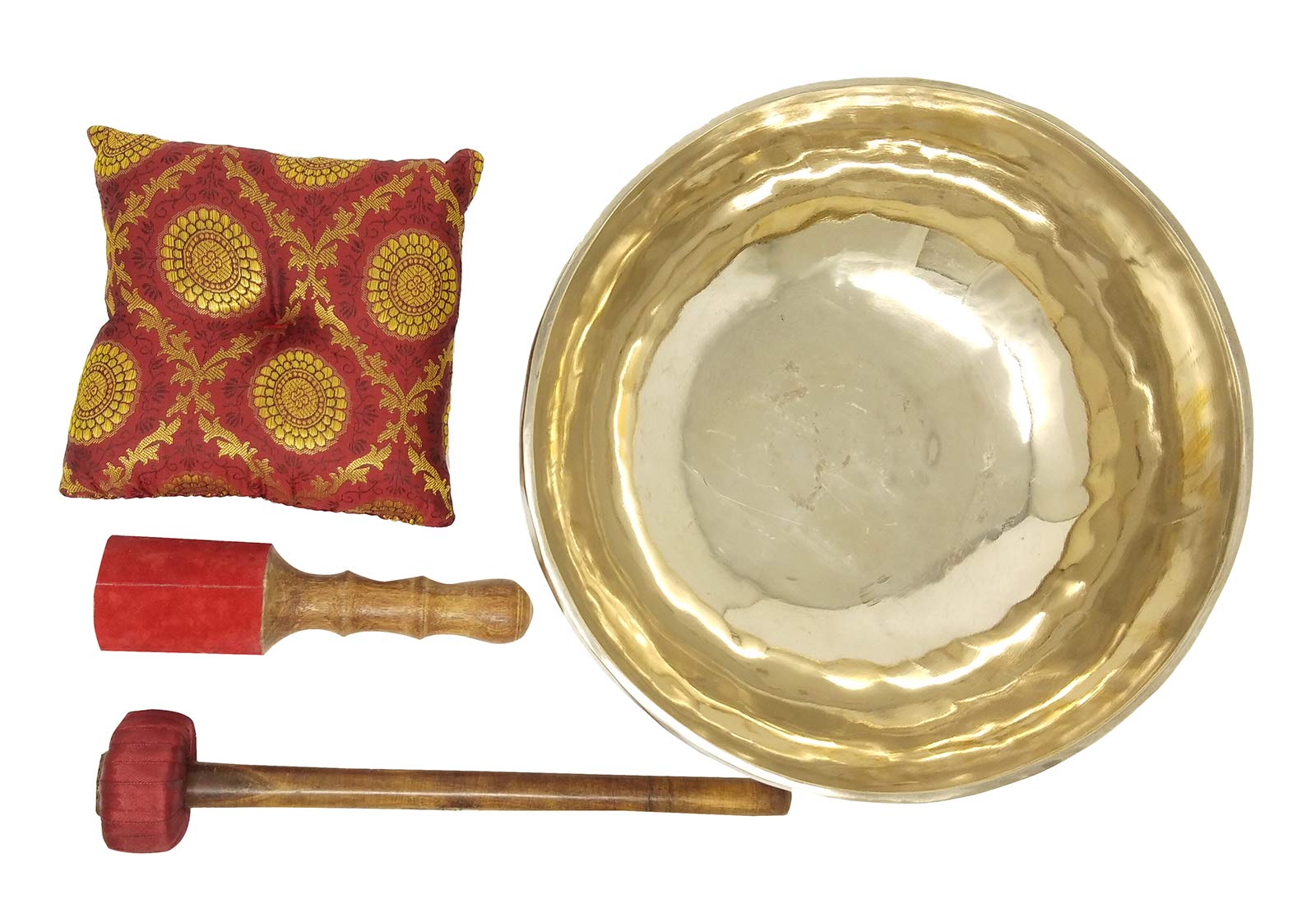 CRAFTSTRIBE 11" Handmade Crown Chatra Tibetan Singing Bowl Meditation Healing Bowl with Mallet and Silk Cushion Golden