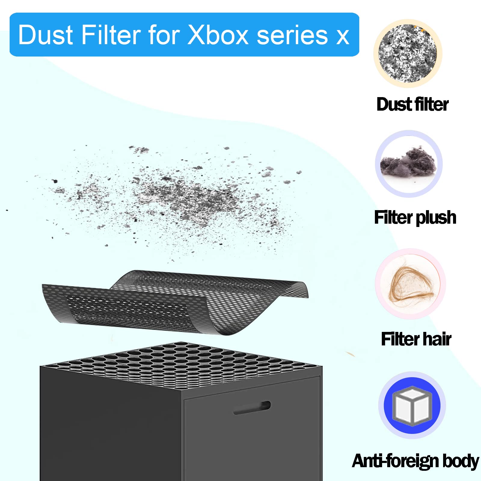 Dust Filter for Xbox Series X, 2 Sets Vent Dust Filter Cover Dust Cover Vent Cover Dust Proof Filter Cover Cooling Fan Filter Mesh Dustproof Cover with 4 Thump Grip Caps Compatible with Xbox Series X