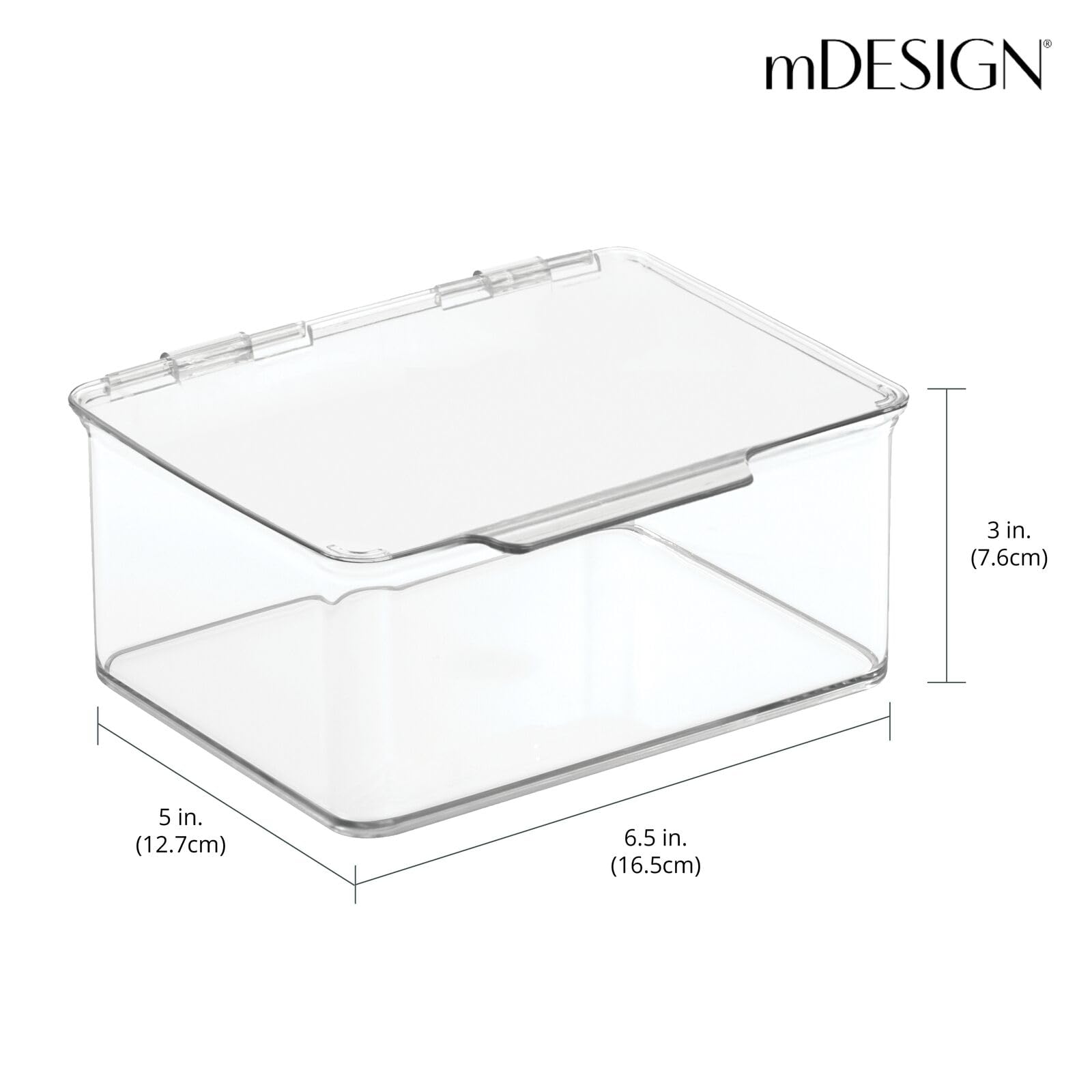 mDesign Plastic Playroom/Gaming Storage Organizer Box Containers, Hinged Lid for Shelves or Cubby, Holds Small Toys, Building Blocks, Puzzles, Markers, Lumiere Collection, Clear