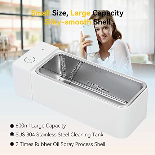 Ultrasonic Jewelry Cleaner, EIWEI 50kHz Ultrasonic Cleaner, 600ML Jewelry Cleaning Machine with SUS304 Material, 3-Minutes Quick Cleaning for Ring, Eyeglass, Retainer, Makeup Brush, Coins (White)