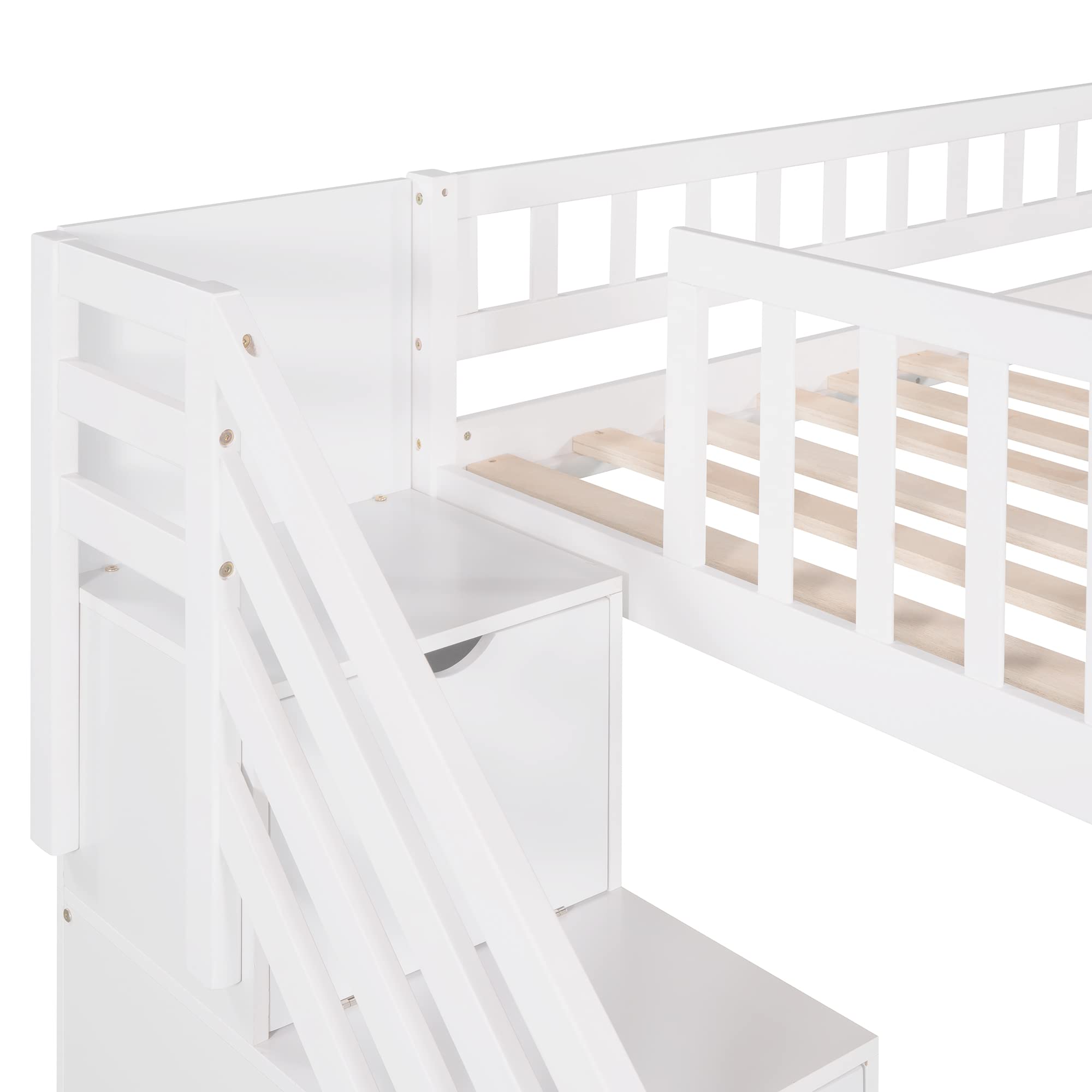 Merax Wooden Twin Size Loft Bed Bedframe with Two Drawers,Convertible Slide and Ladder for Boys and Girls