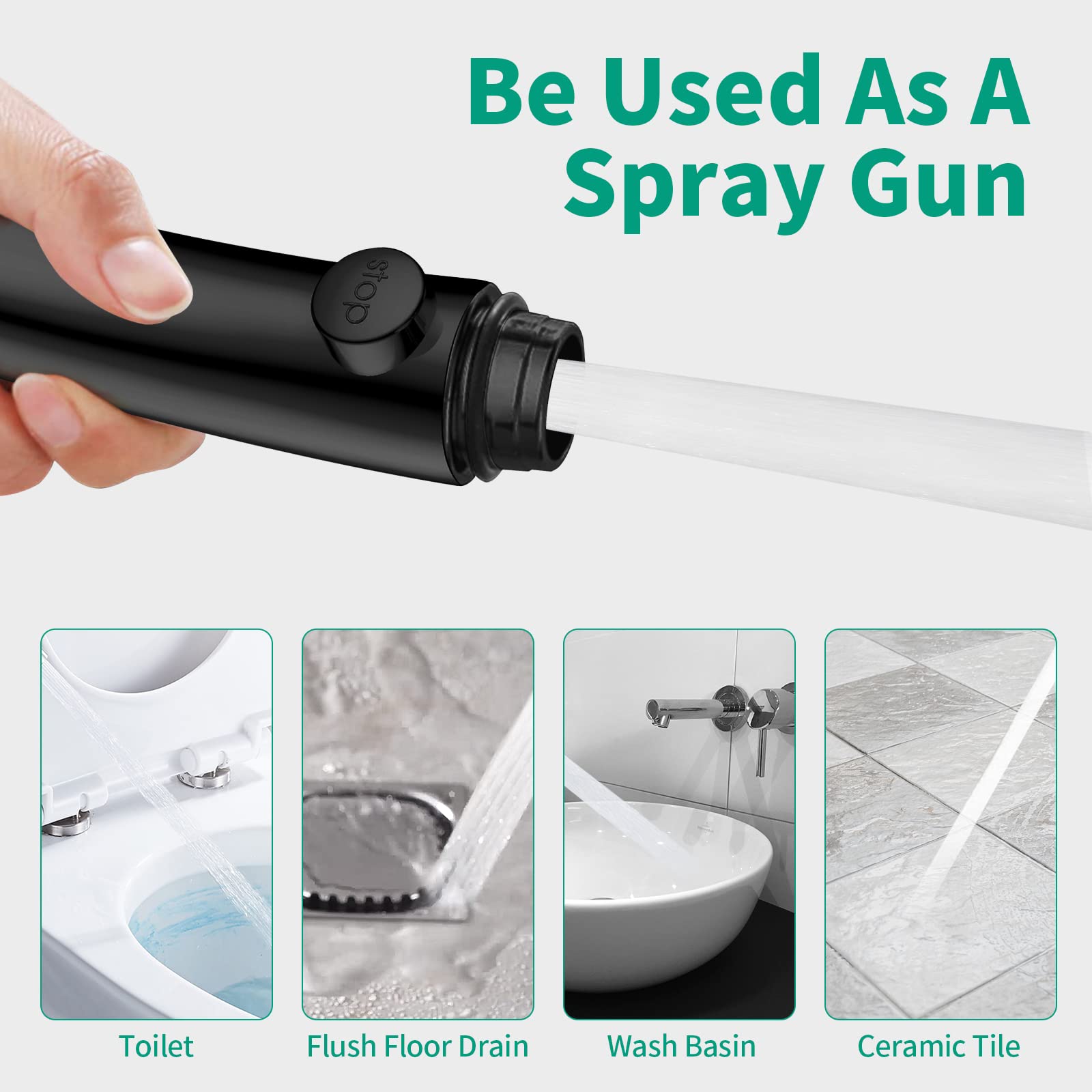 HEROBAI High Pressure Shower Head with Handheld, On Off Shower for RV, Water Saving Shower Head with Stop Button and 3 Modes, Detachable RV Shower Head with Hose and Self-Adhesive Bracket (Black)