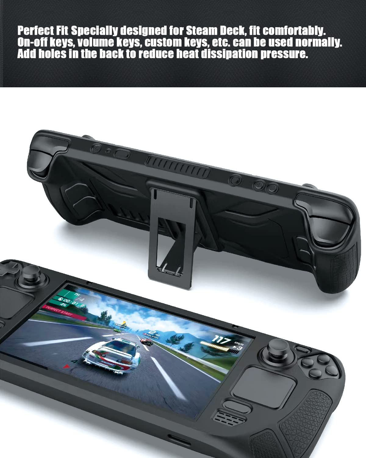 Kickstand Protective Case for Steam Deck, PC/TPU Cover Protector with Stand Base, Protective Cover Case Compatible with Valve Steam Deck Shock-Absorption, Non-Slip and Anti-Scratch Design (Black)