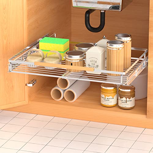 GEDLIRE Expandable Pull Out Cabinet Organizer 2 Pack, Heavy Duty Slide Out Pantry Storage Shelves, Sliding Drawer Organizer Rack for Kitchen Cabinets, Under Sink, Home, 17.1"-28" W x 22.4" D