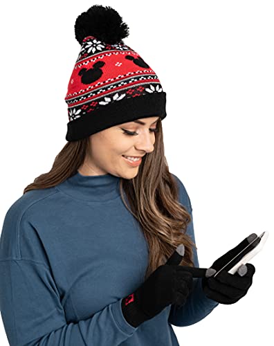 Disney Mickey Mouse Adult Knit Beanie Hat and Texting Glove Set (Black)