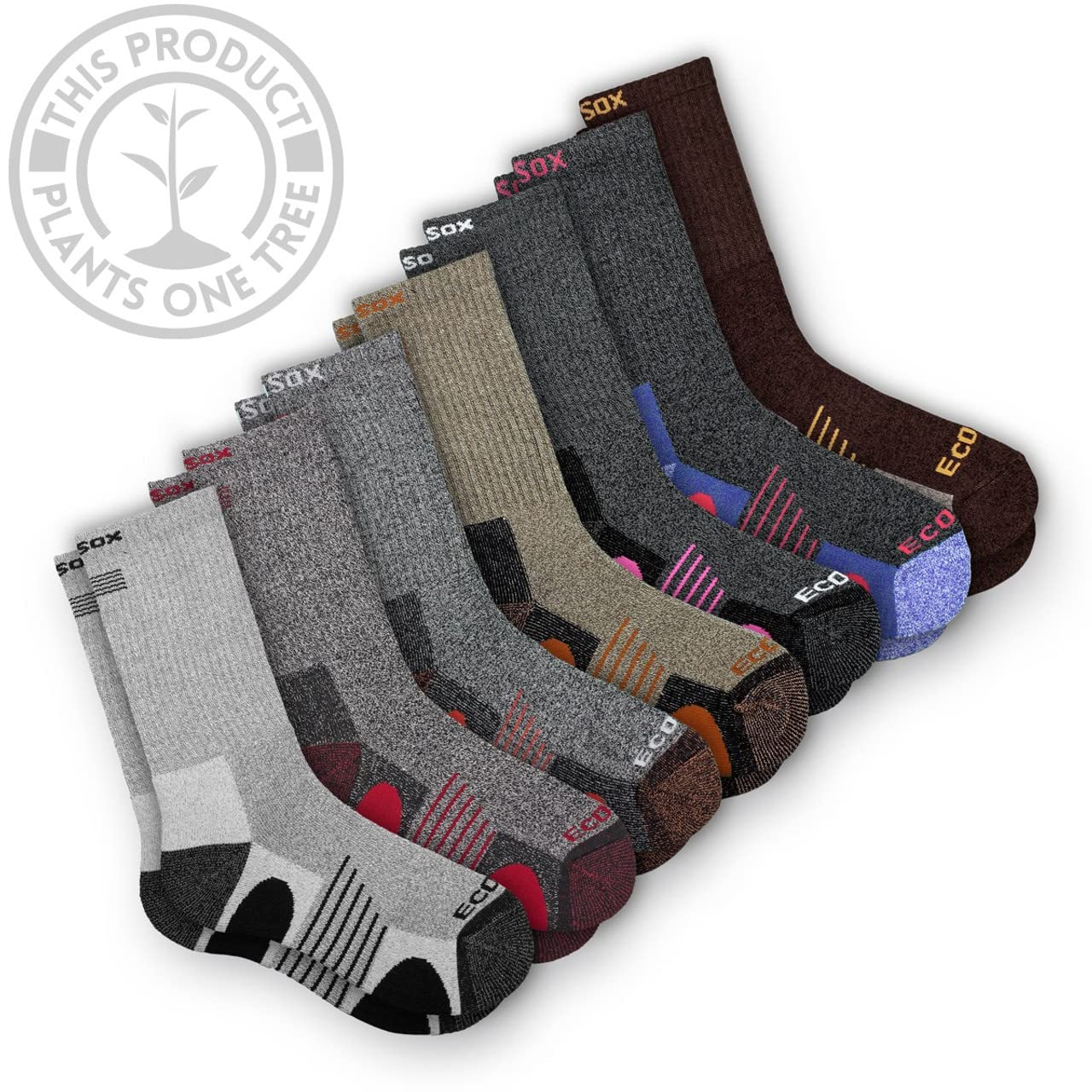 Ecosox Bamboo Viscose Medium Weight Hiking Outdoor Socks -3 PAIR PACK- (Medium, Black/Red)