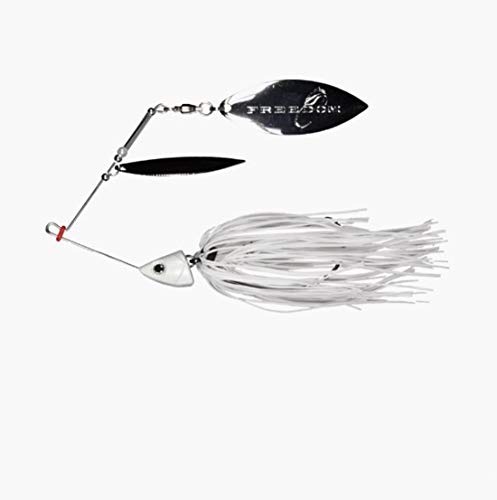 Freedom Tackle Live Action Spinnerbait Fishing Lure with Swing Hook Technology, White (Double Willow), 3/4 oz