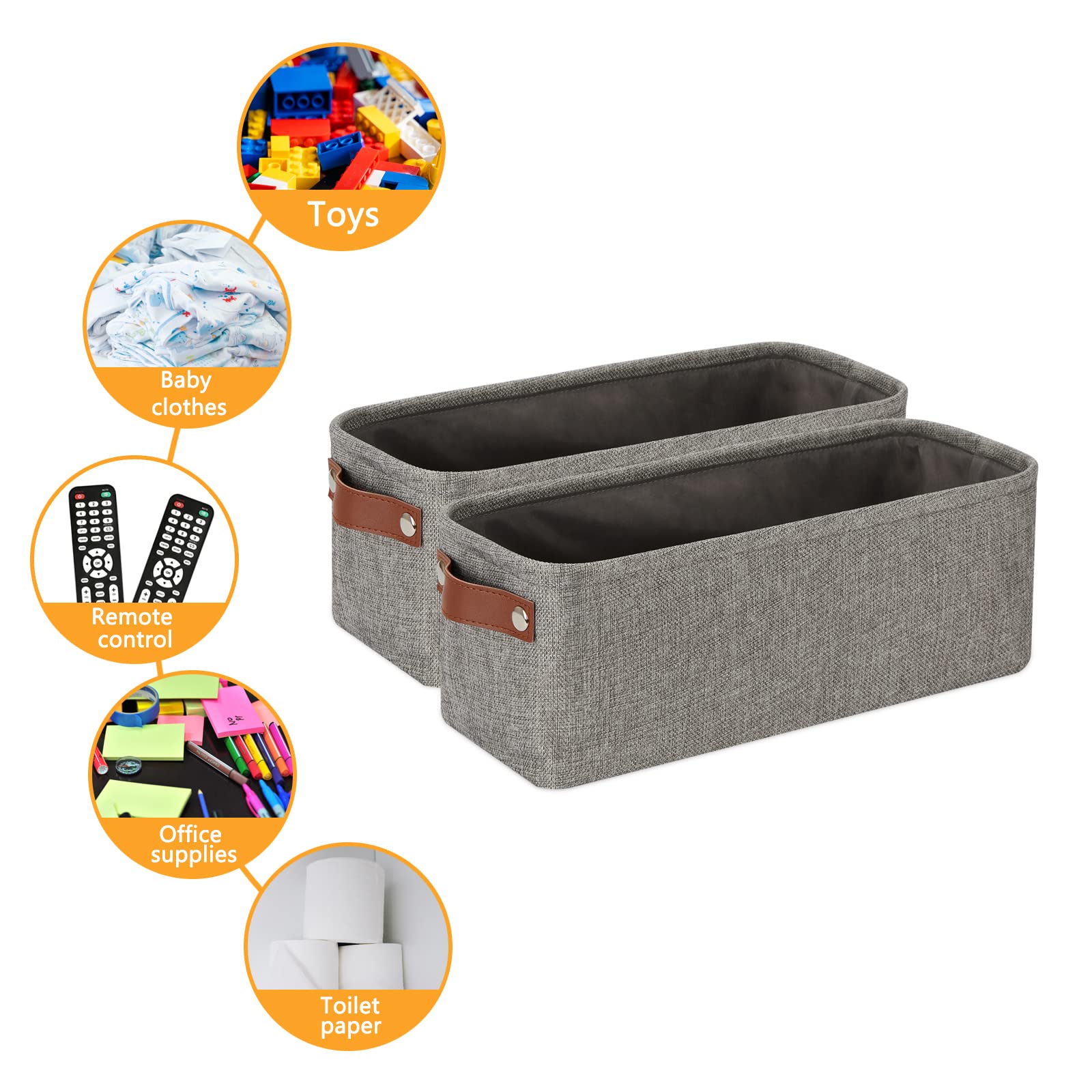 DULLEMELO Collapsible Bundle Baskets 2 Narrow Baskets 15"x6"x5.5" + 4 Cube Baskets 13"x13"x13"(Grey)