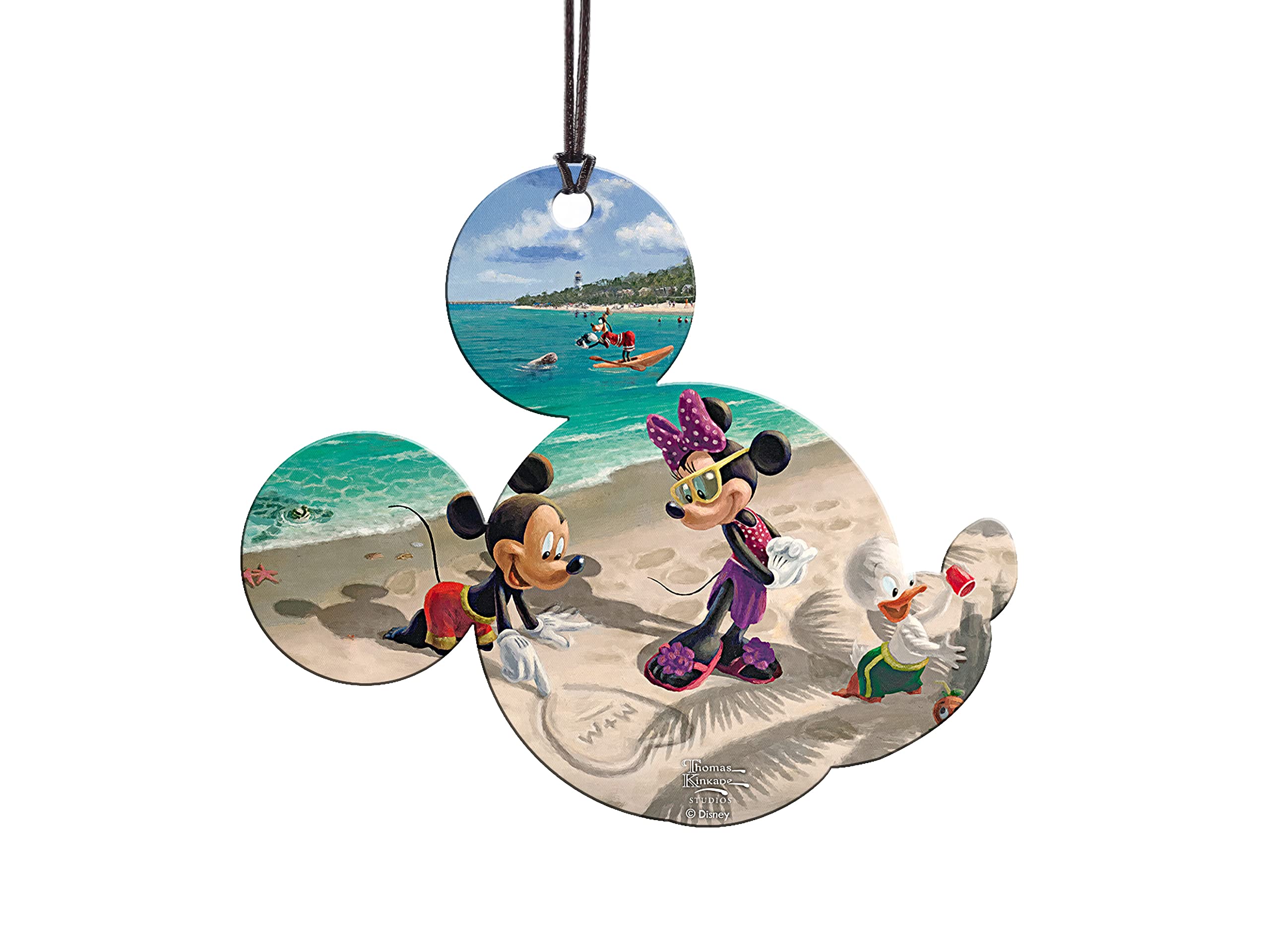 Disney – Mickey and Minnie Mouse in Florida – Passport to Adventure – Thomas Kinkade Studios - 4” x 3.5” Mickey Ears Shaped Hanging Acrylic Print Accessory – Officially Licensed Collectible