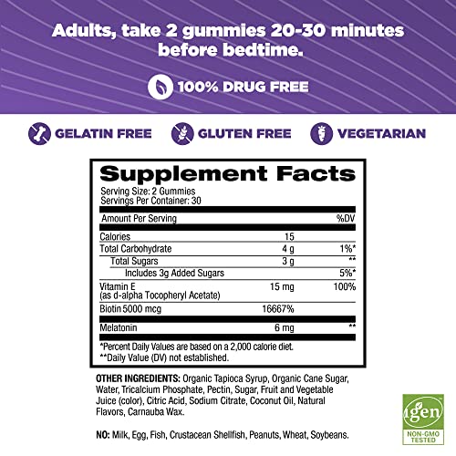 Natrol Sleep+ Beauty, Drug Free Sleep Aid Supplement, for Skin, Hair, Nails, Biotin, Vitamin E, 60 Raspberry Flavored Gummies