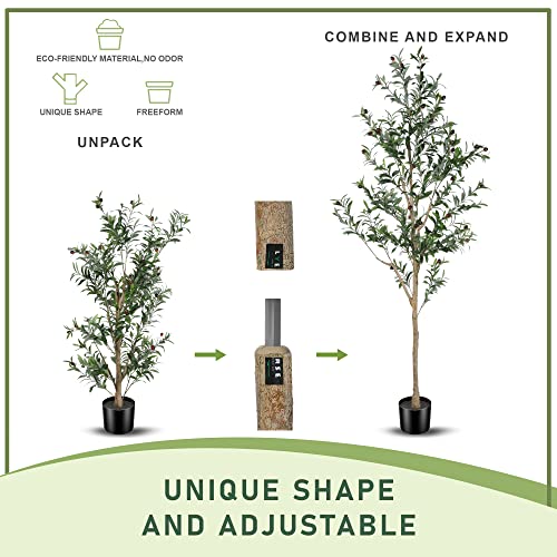 LYERSE 6ft Artificial Olive Tree Tall Fake Potted Olive Silk Tree with Planter Large Faux Olive Branches and Fruits Artificial Tree for Office House Living Room Home Decor