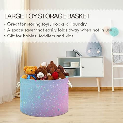 Large Storage Basket Unicorn Background with Rainbow Toy Storage Box Organizer Bins with Handles Laundry Hamper Basket for Home Decor