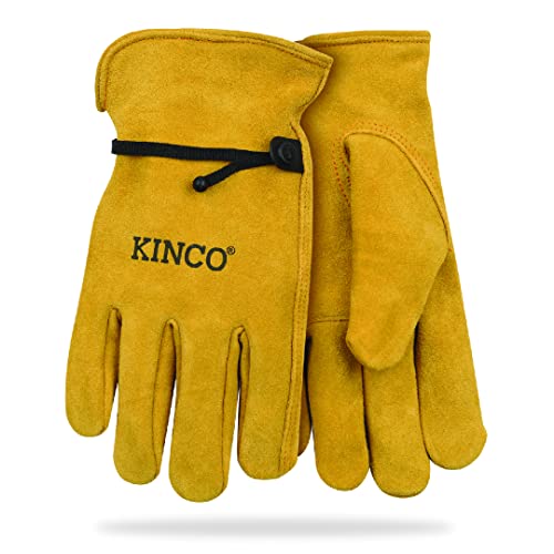 Kinco Suede Cowhide Leather Glove with Pull-Strap - Durable, Customized Fit Cuff, Anti-Fatigue Design, Comfortable Out-Seam - Construction, Farm, Ranch, DIY, Landscaping, General Use - Color, Medium