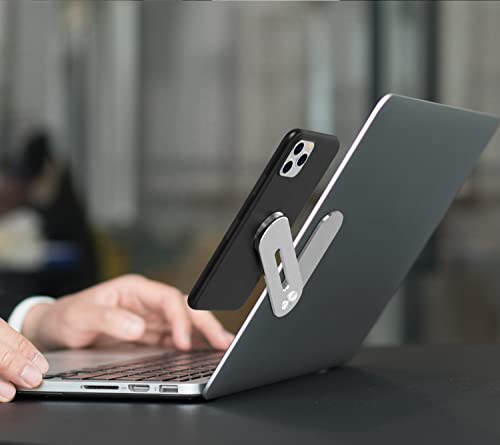 Magnetic Laptop Phone Holder | Side Mount Clip Stand Computer Monitor Expansion Bracket Slim Portable Foldable Smartphone Improve Office Efficiency, Silver