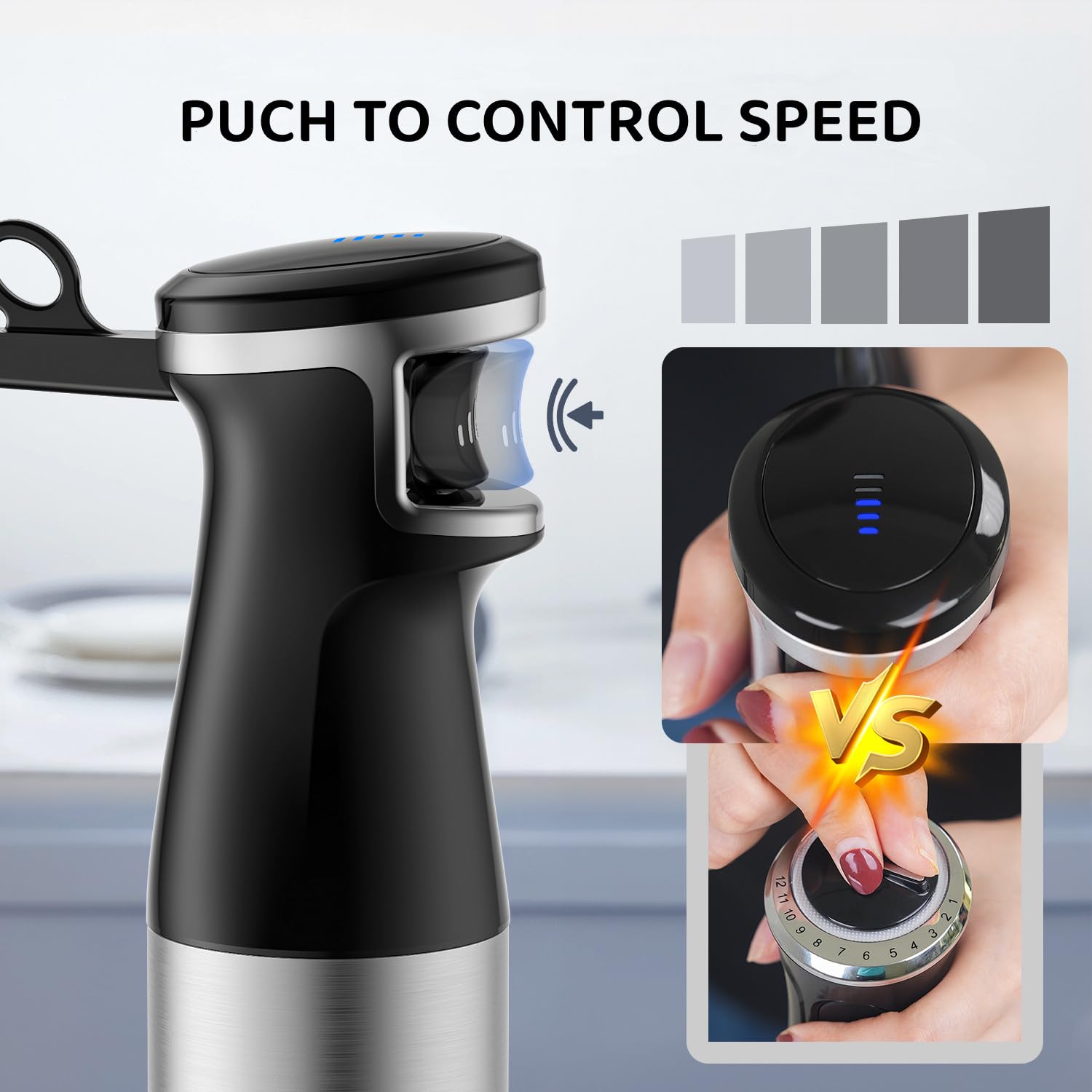 Immersion Hand Blender 5-in-1 1000W Stick Blender Infinitely Variable Speed, Stainless Steel Emulsifier, Detachable with 500ml Chopper, 600ml Breaker, Whisk, Milk Frother for Soup, Smoothie Puree