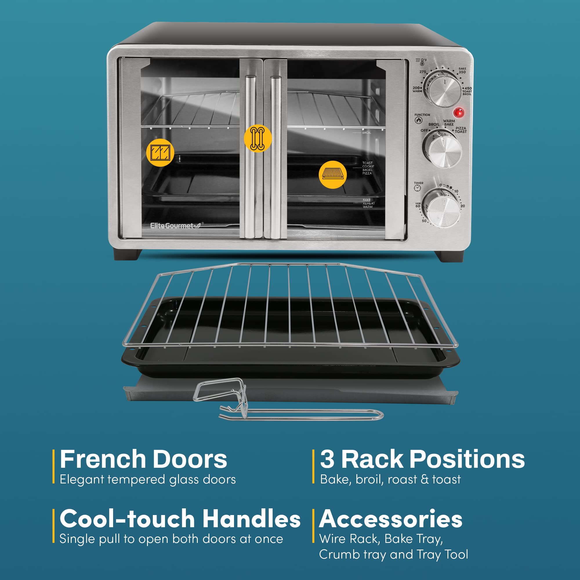 Elite Gourmet ETO2530M Double French Door Toaster Oven and Elite Gourmet EDB-302BF Countertop Double Cast Iron Burner