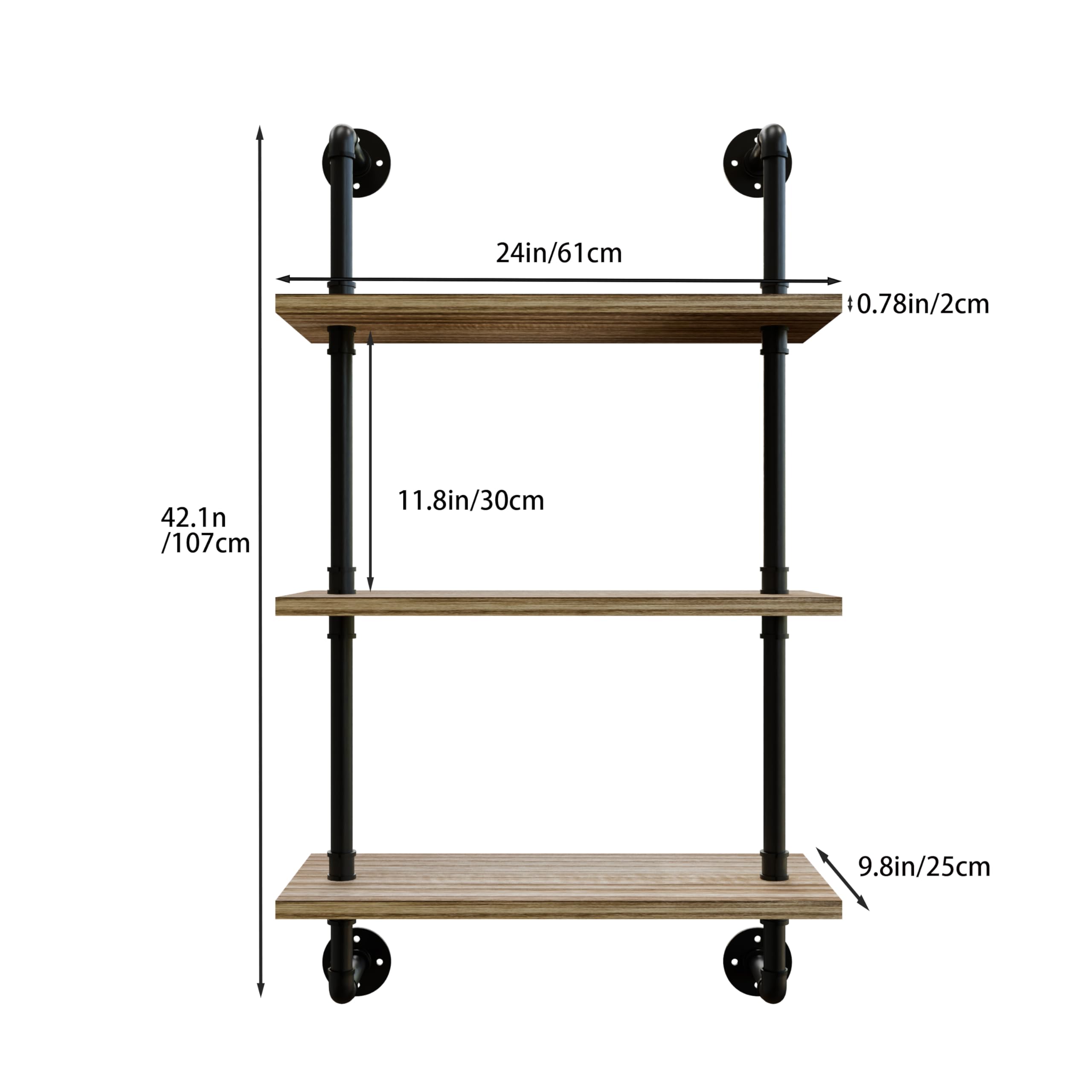 ONOTETUT 2 Tier Industrial Pipe Shelf,24 inch Industrial Wall Shelves,Rustic Wall Mounted Bookshelf,Floating Shelf with Pipe,Pipe Shelving for Bathroom,Living Room,Kitchen,Bedroom