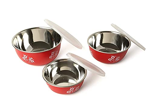 King International Microwave Safe Stainless Steel Red Designer Round Airtight Lid Food Storage Containers Set of 4,Stackable Mixing Bowl with Lid, Tiffin, Lunch Box