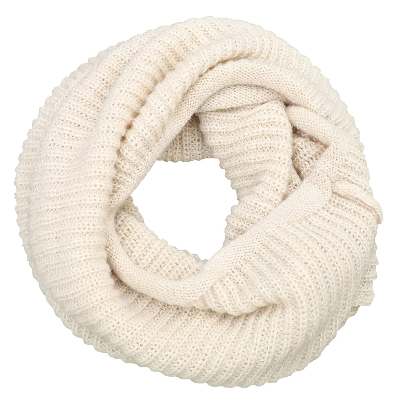 Dimore Women Winter Knit Infinity Scarf Circle Loop Scarf Beanie Set Thick Neck Warmer Scarf (Beige)