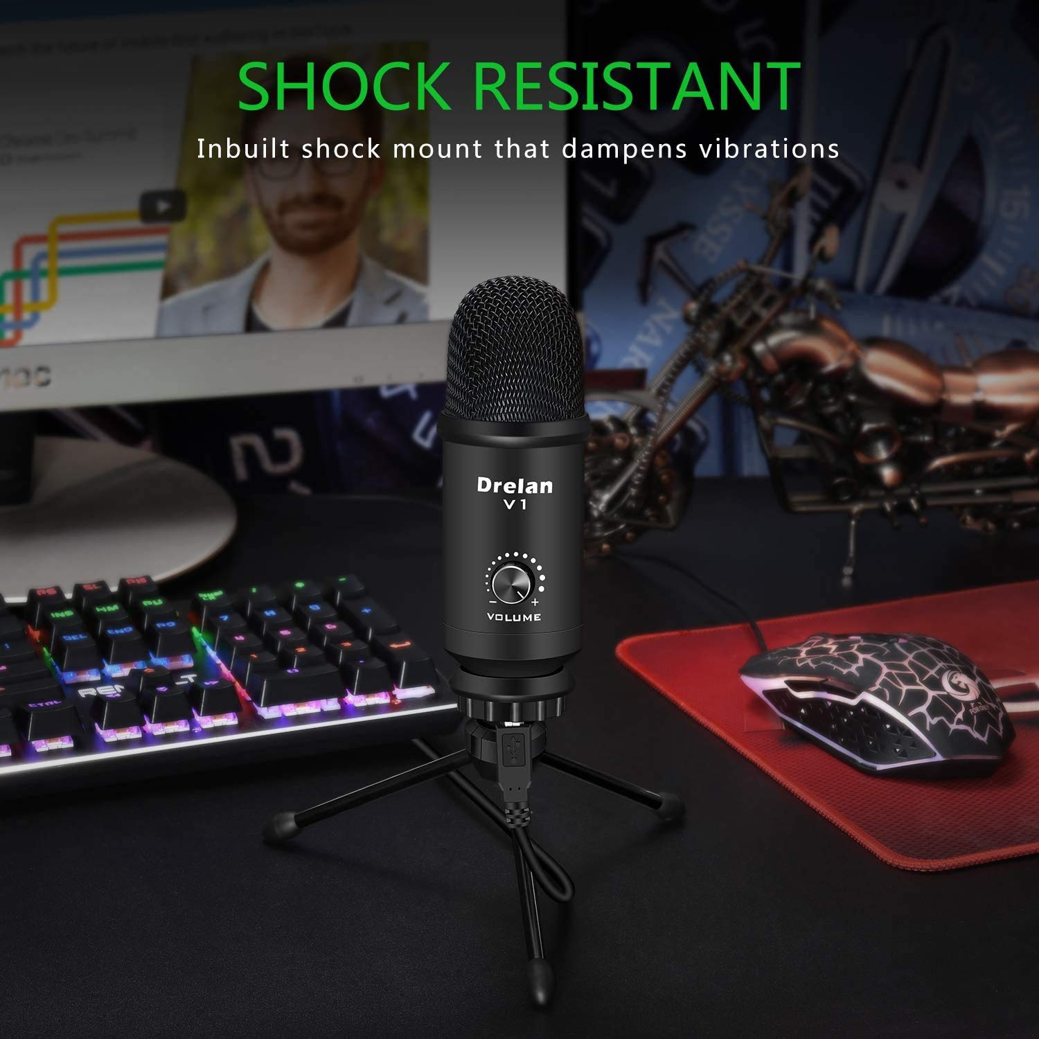 Drelan USB Microphone, Condenser Desktop Computer Mic 192KHZ/24BIT Plug & Play with Professional Sound Chipset, for PC Voice Recording,Podcasting,Skype,YouTube,Games,Google Voice Search (V-1)