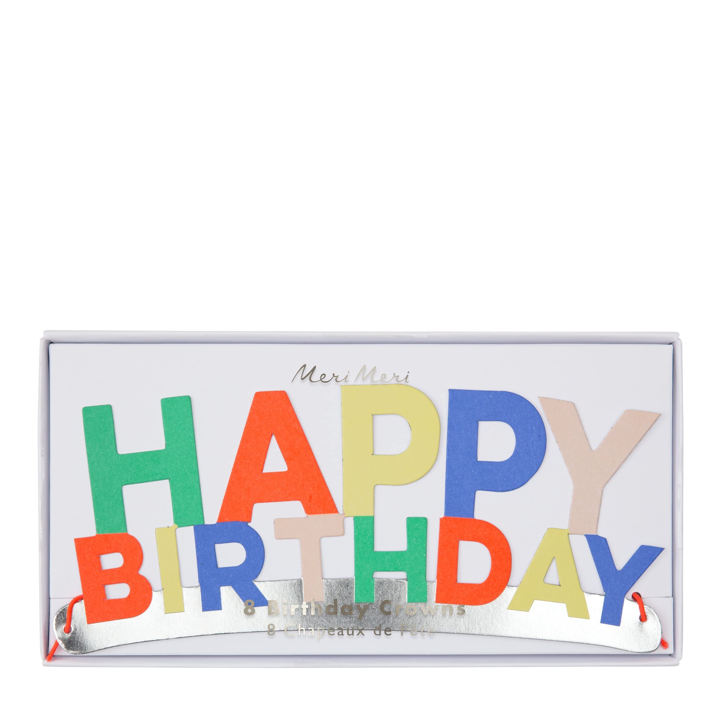 Meri Meri Happy Birthday Party Crowns (Pack of 8)