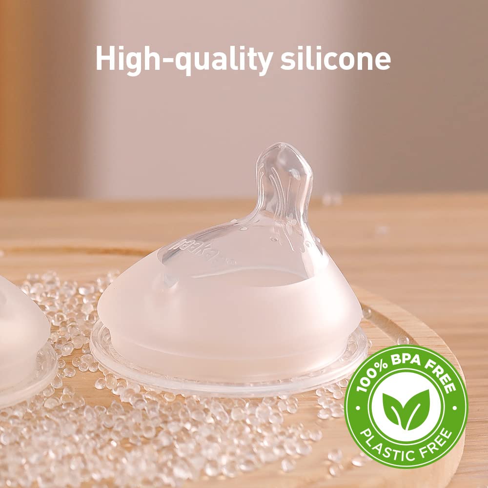 haakaa Silicone Baby Bottle Nipple, Bottle Nipple with Anti-Colic Teat,Medium Flow, 3M+, 2pcs