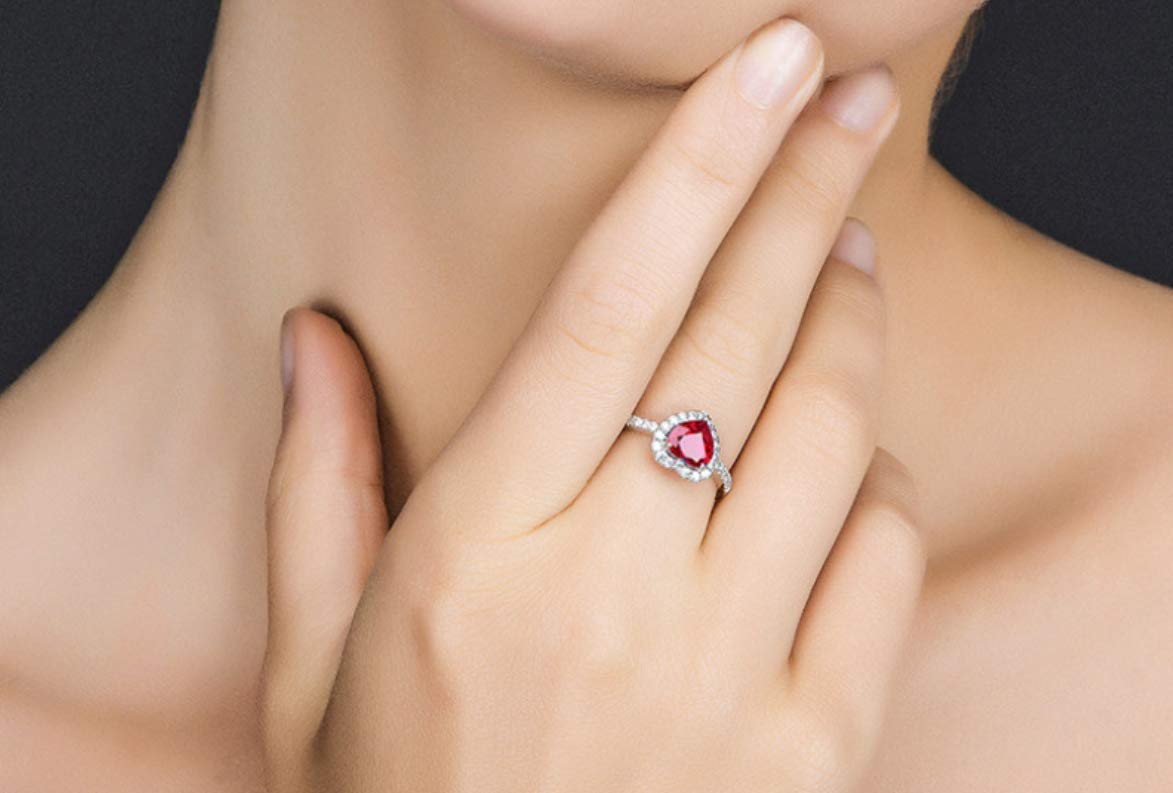 Dungkey Red Ruby Heart Shape Gemstone Sterling 925 Silver Wedding Rings for Women Bridal Fine Jewelry Engagement Bague Accessories (6)